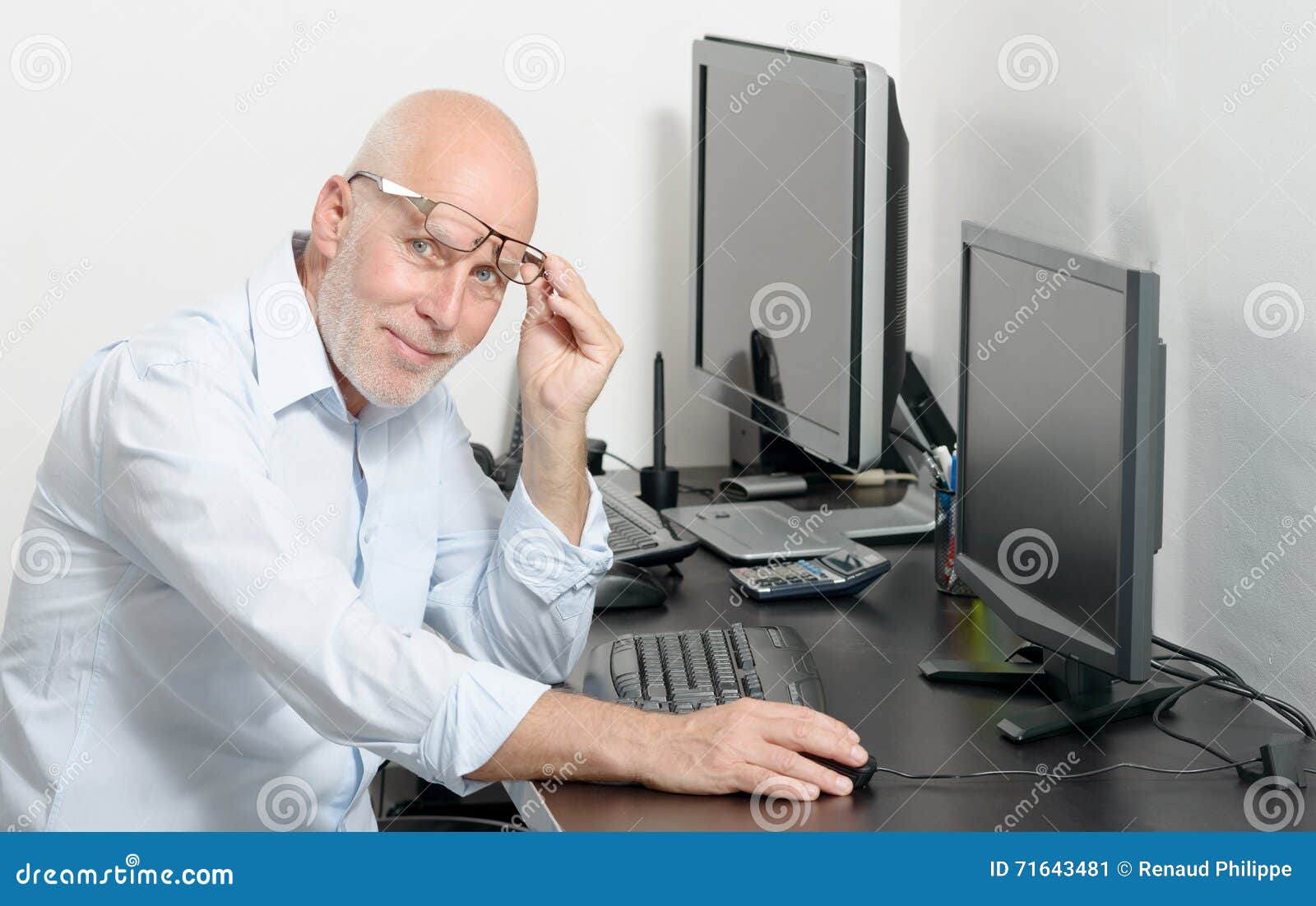Mature Man Working with His Computer Stock Image - Image of portrait ...