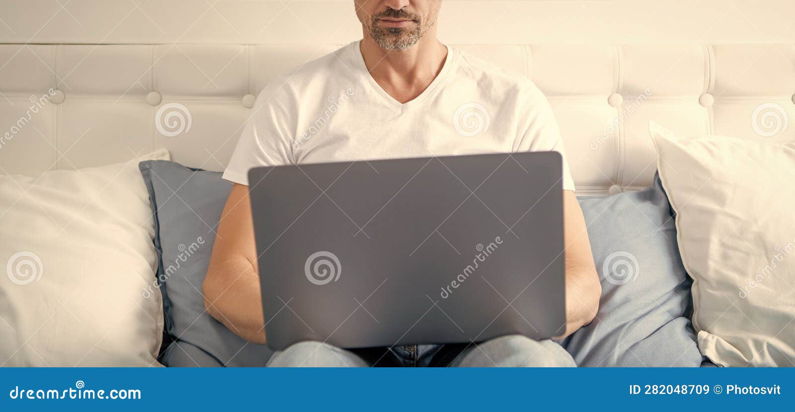 Mature Man Working on Laptop in Bed Stock Image - Image of freelance ... Mature Man Working on Laptop in Bed Stock Image - Image of freelance ...
