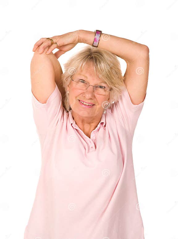 Mature Older Lady Stretching Stock Photo - Image of exercise, smiling ...