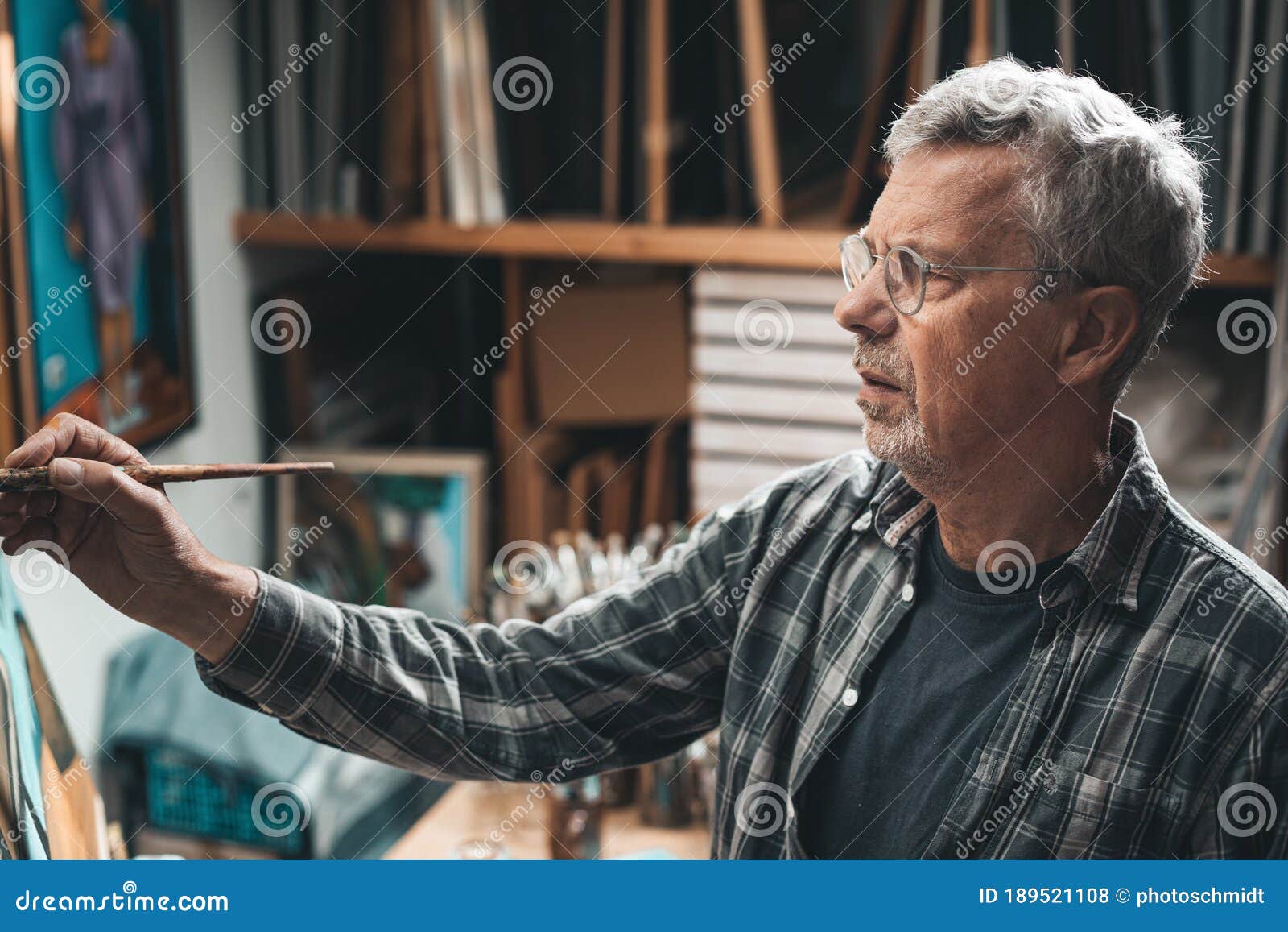 Mature Painter Focused on His Art Stock Photo - Image of painter, hobby ...