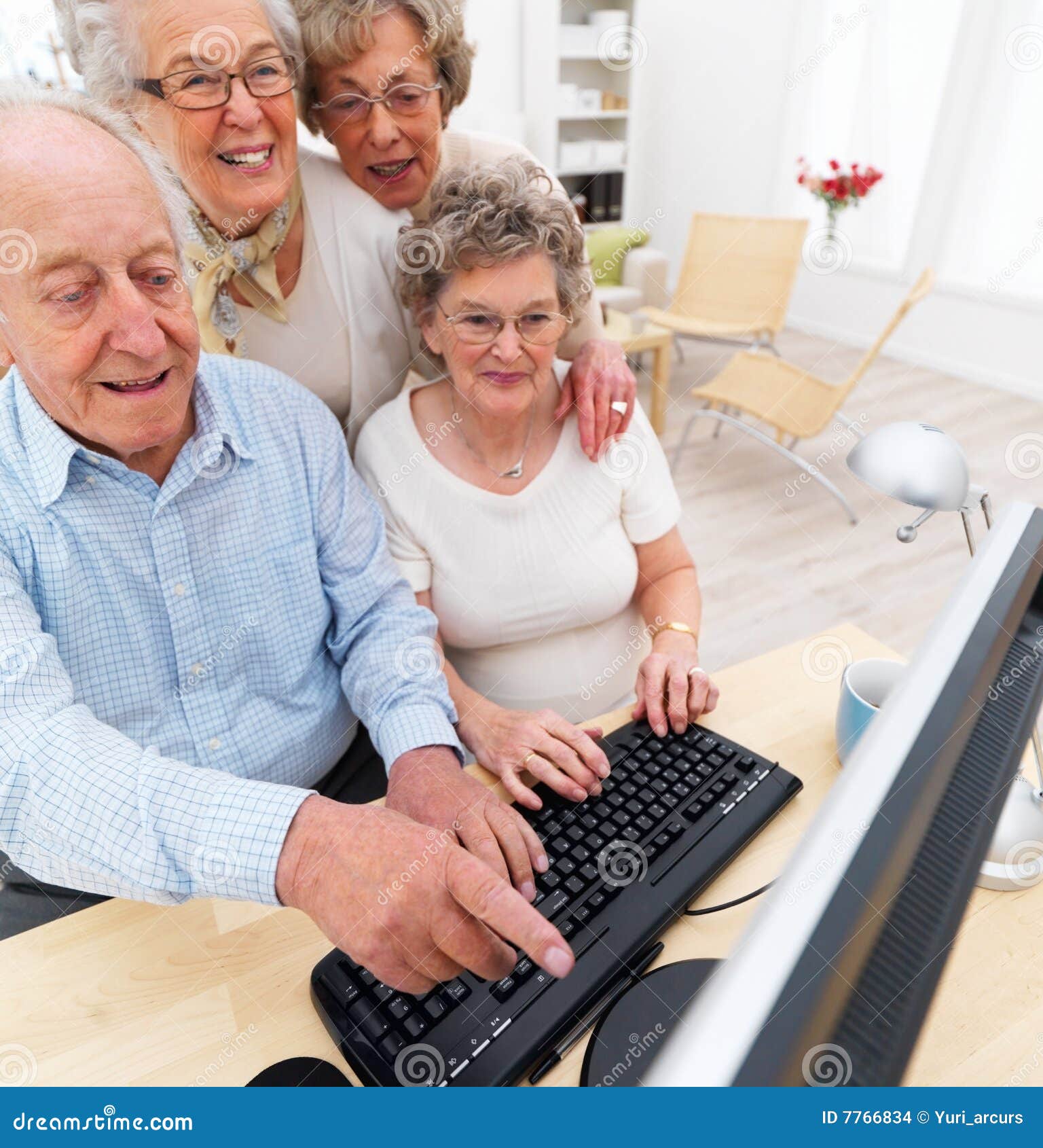Mature People Working at Home on Computer Stock Photo - Image of active ...