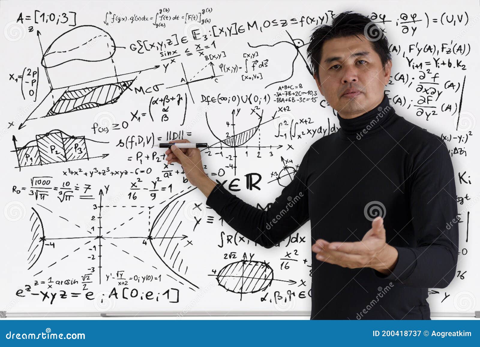 Mature Professor Teaching Mathematics To Students In Classroom. Teacher ...