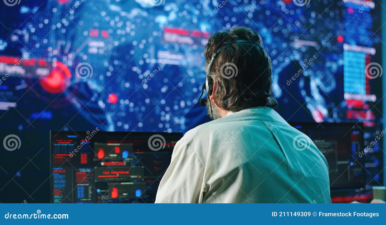 Mature Programmer Working in Digital Security Center Stock Image ...