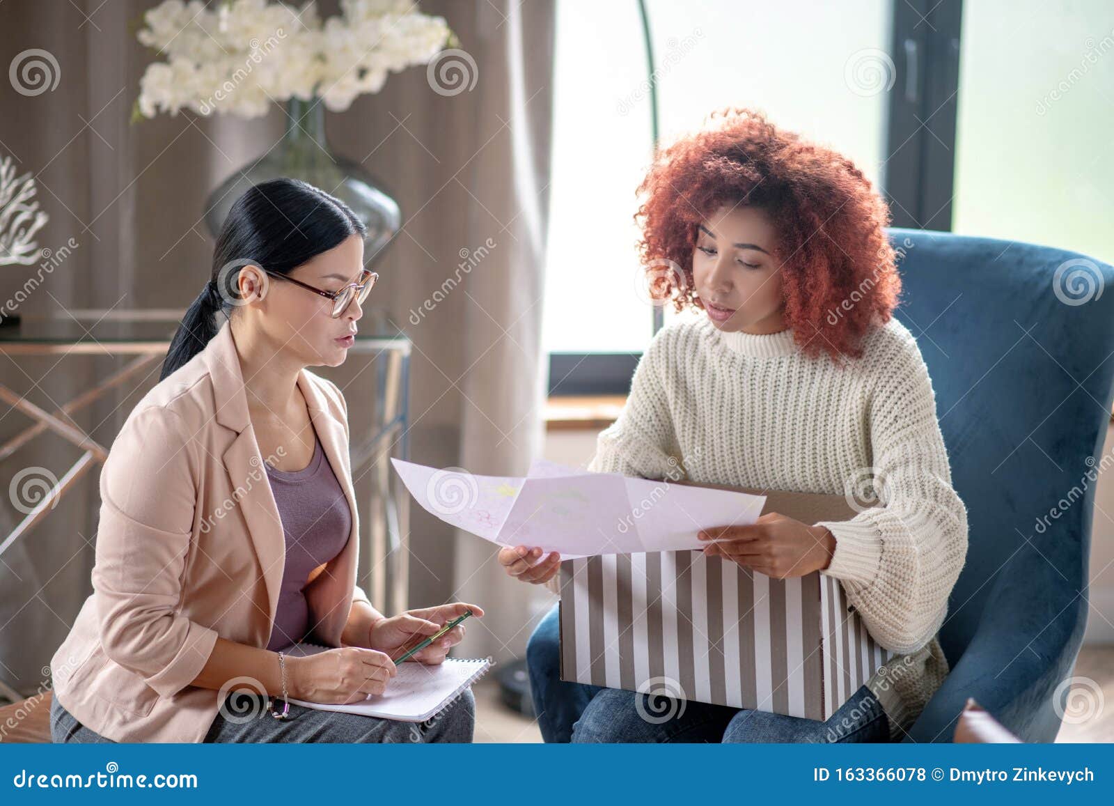 Mature Psychoanalyst Wearing Glasses Speaking with Client Stock Photo ...