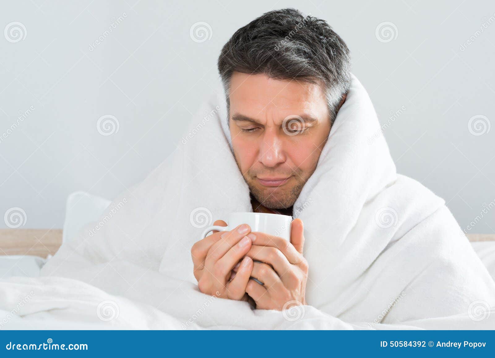Mature Sick Man Holding Cup of Coffee Stock Photo - Image of fever ...