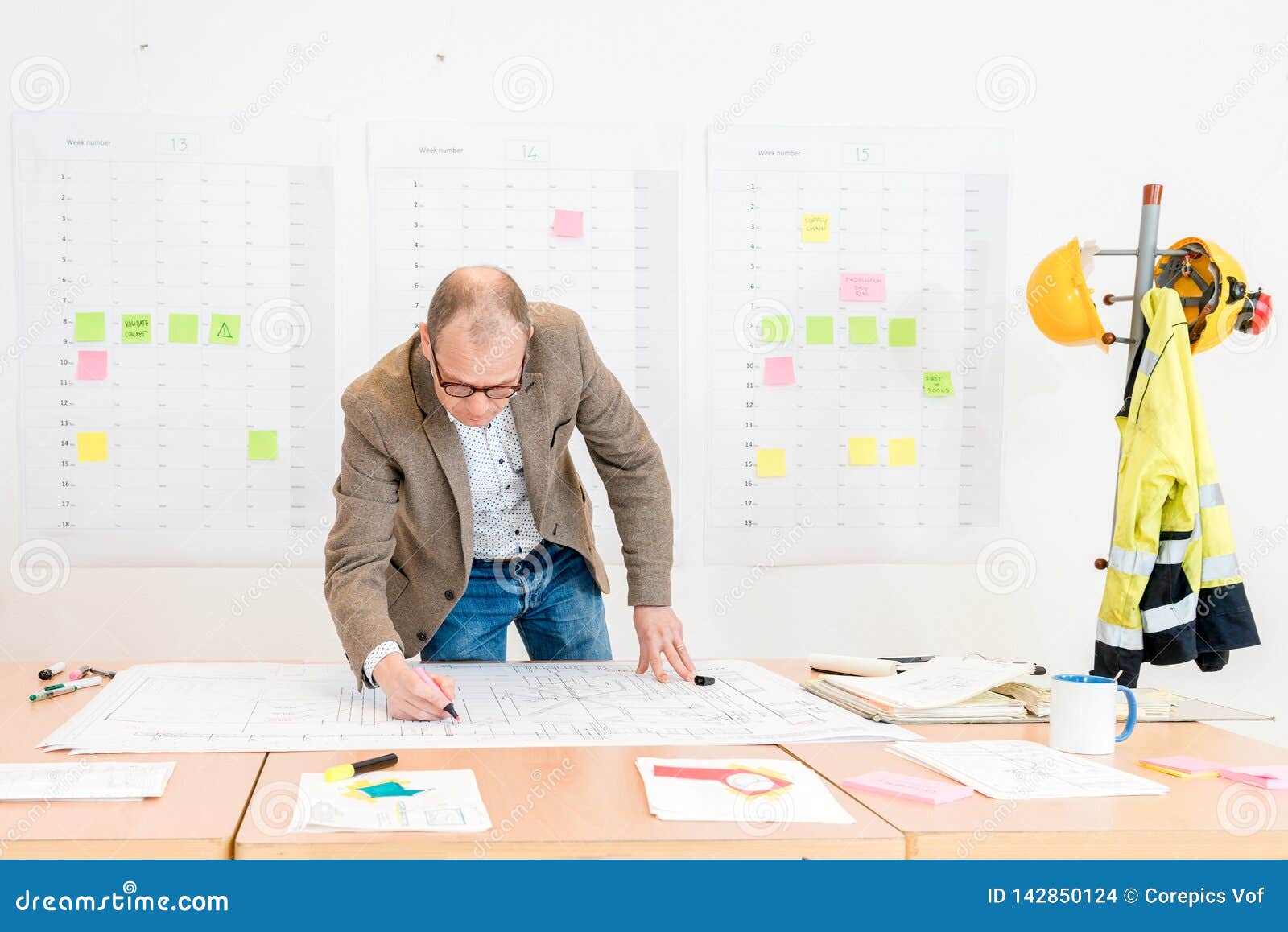 Contractor Making Architectural Plan in Conference Room Stock Photo ...