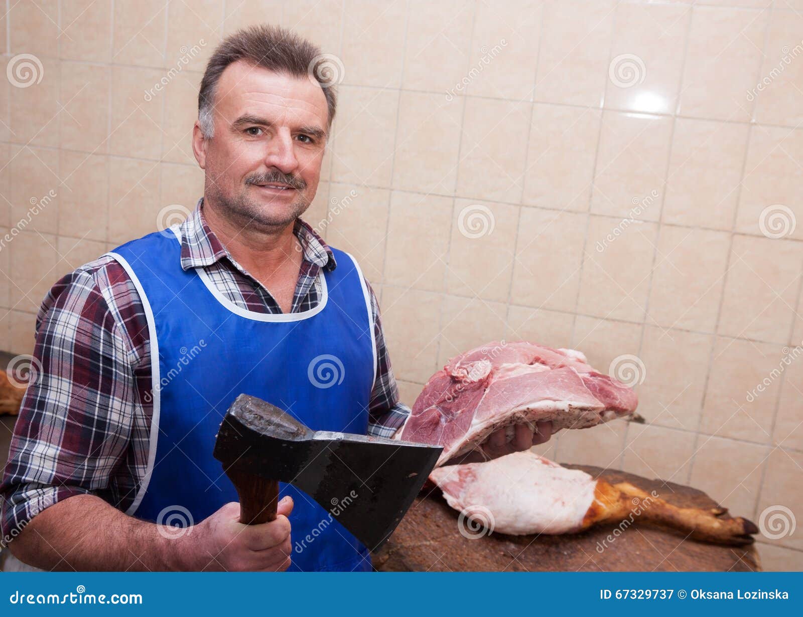 Mature smiling butcher stock image. Image of chop, beef - 67329737
