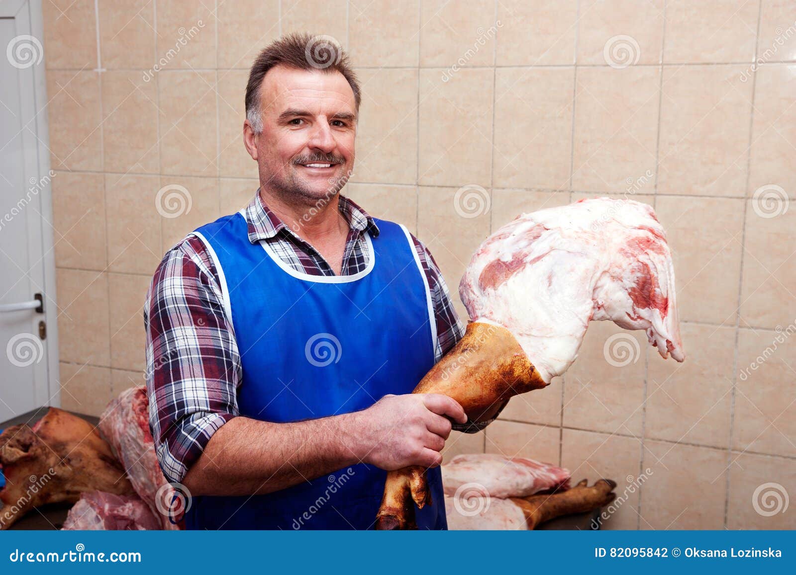 Mature smiling butcher stock photo. Image of adult, manufacture - 82095842
