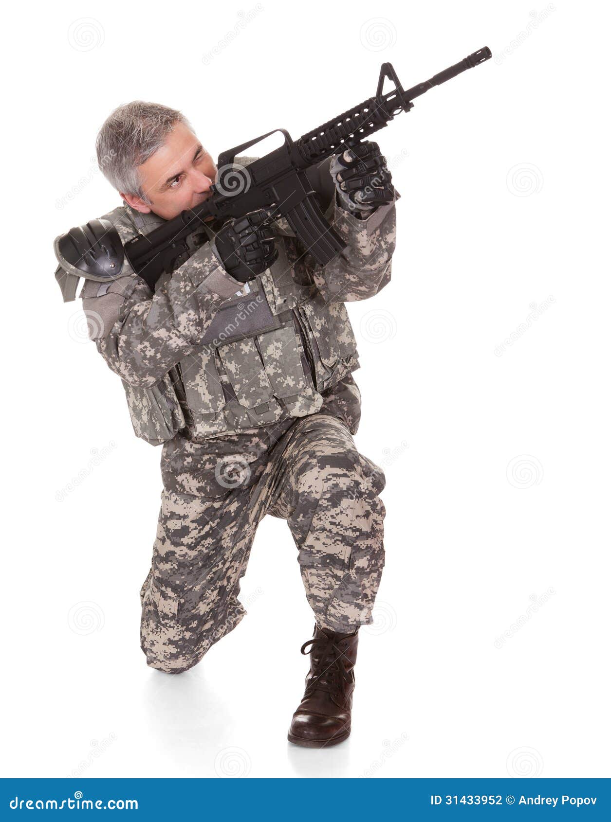 Mature Soldier Aiming with Rifle Stock Photo - Image of people ...