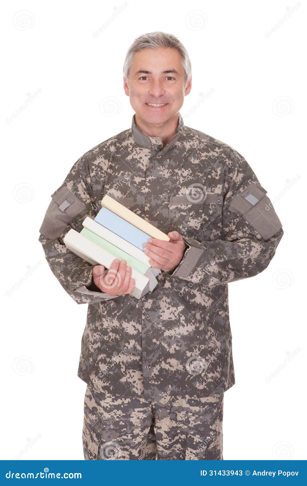 Mature Soldier Holding Stack of Books Stock Image - Image of adult ...
