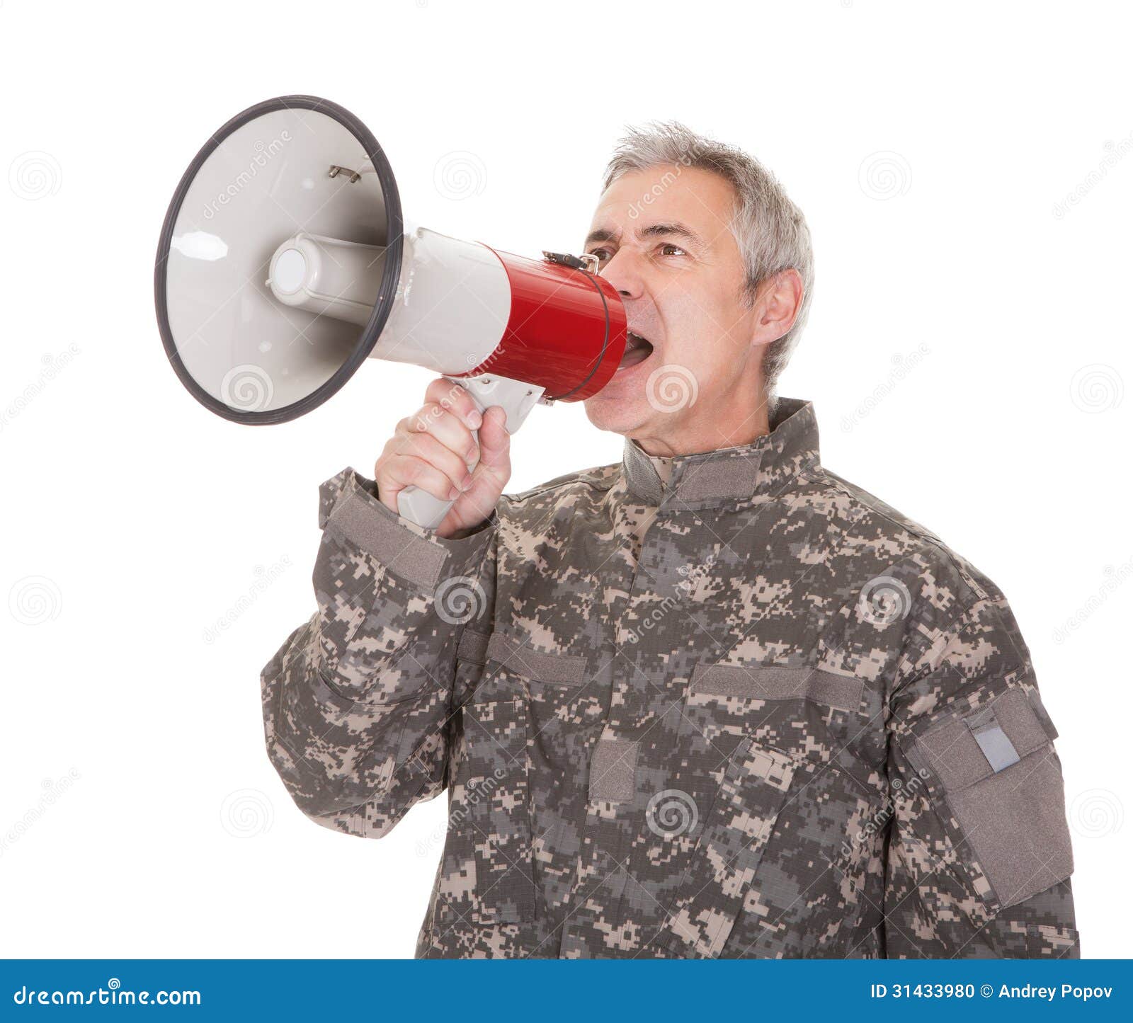 Mature Soldier Shouting through Megaphone Stock Photo - Image of ...