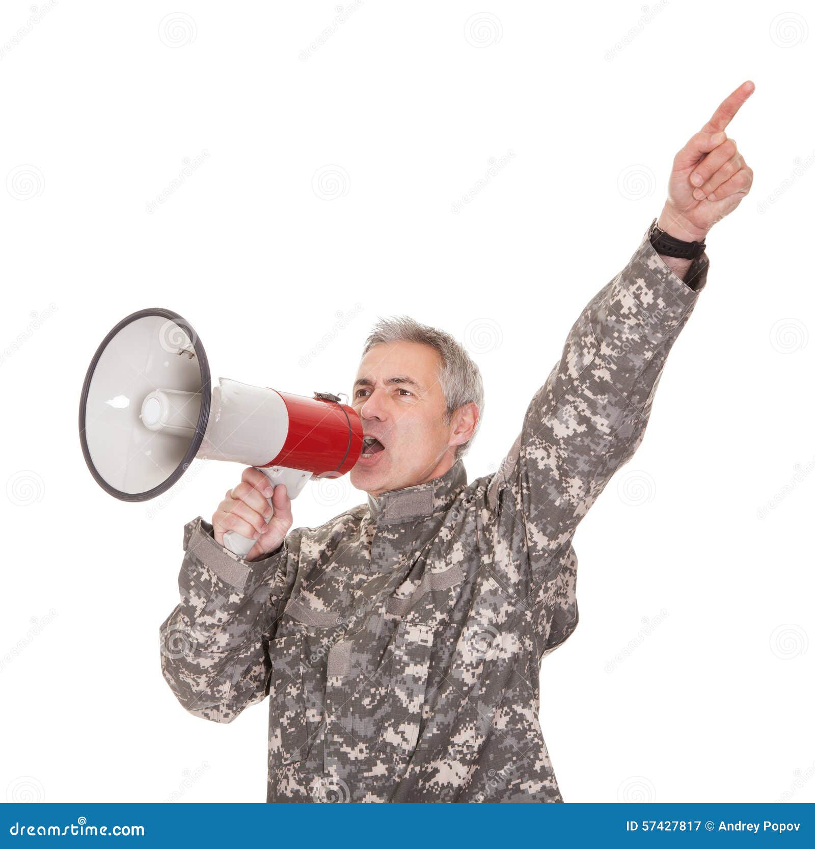 Mature Soldier Shouting through Megaphone Stock Image - Image of ...