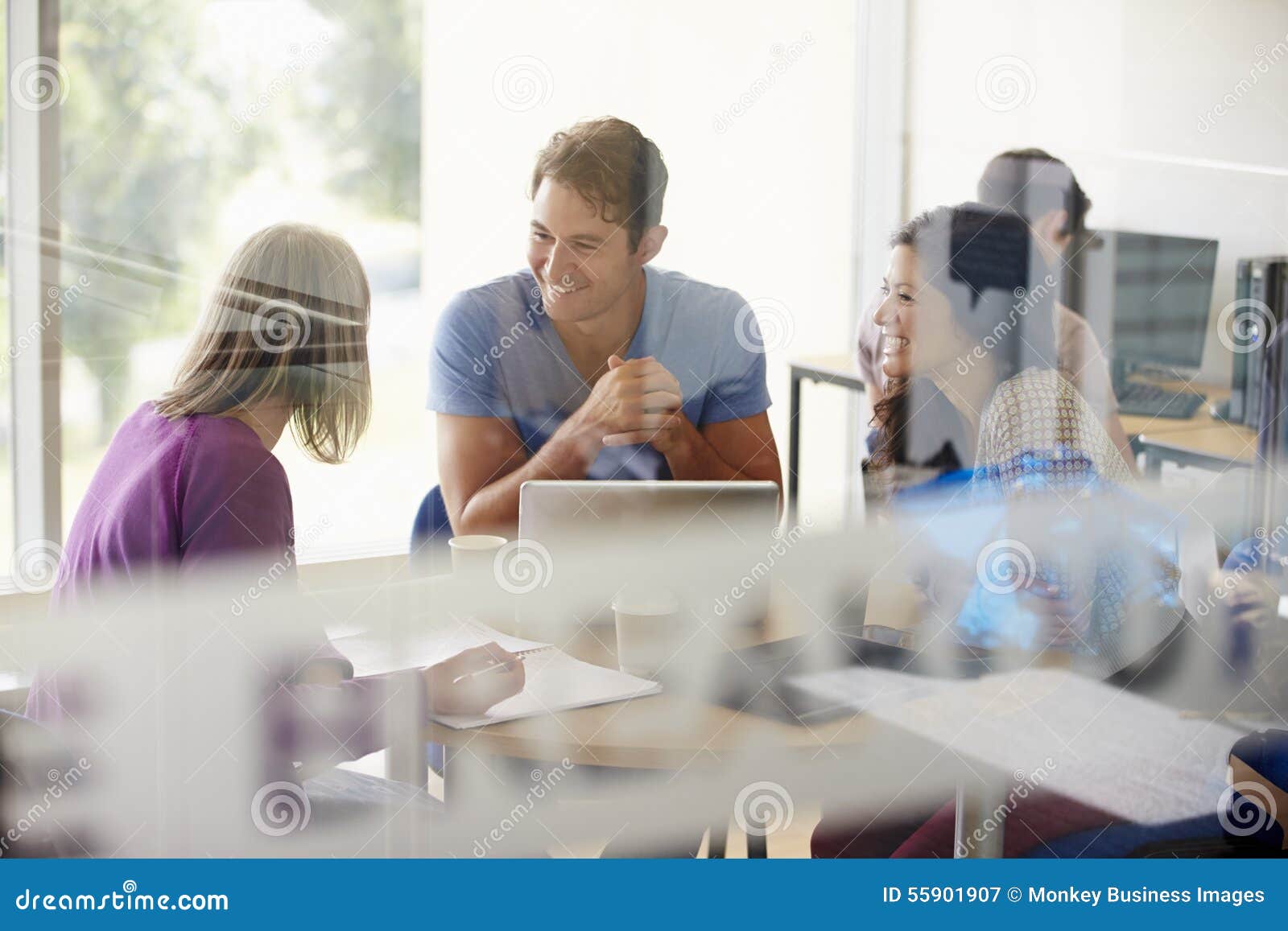 Mature Students Working in College Breakout Area Stock Image - Image of ...