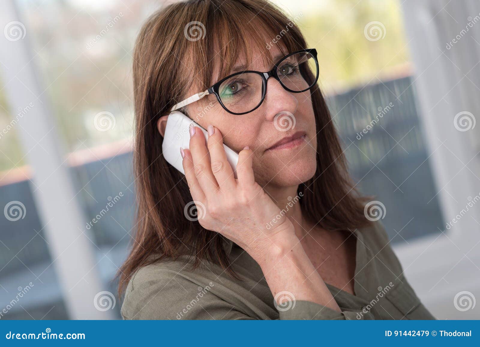 Mature Woman Calling on Mobile Phone Stock Image - Image of people ...
