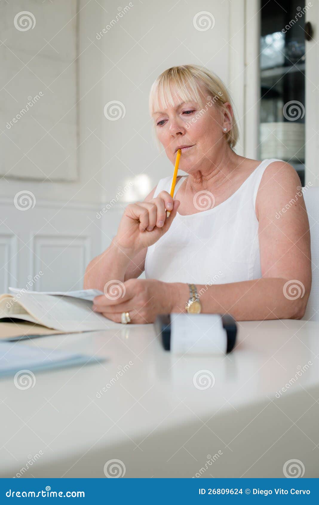 Mature Woman Checking Bills and Doing Budget Stock Photo - Image of ...
