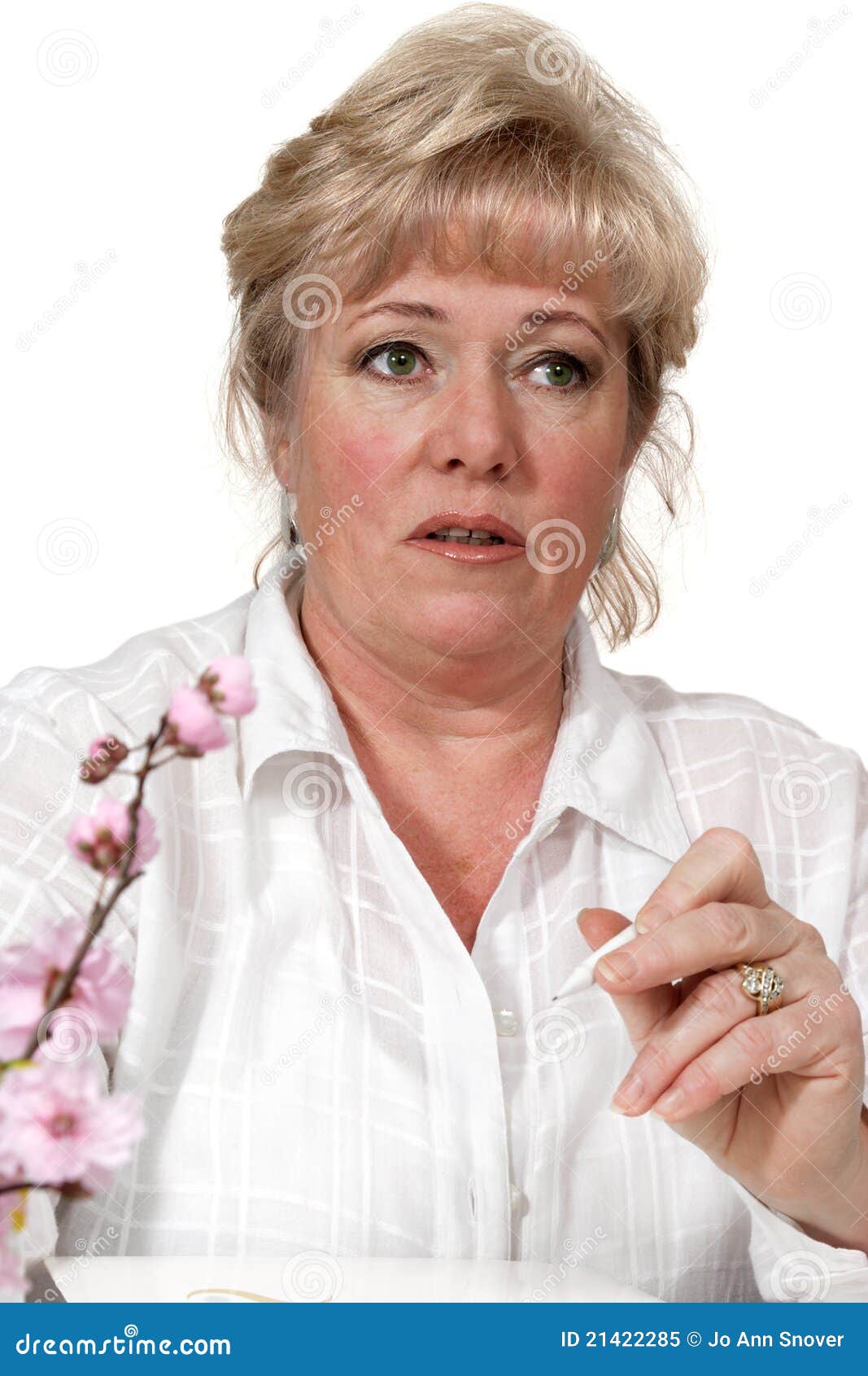 Mature woman explaining stock image. Image of blond, talk - 21422285