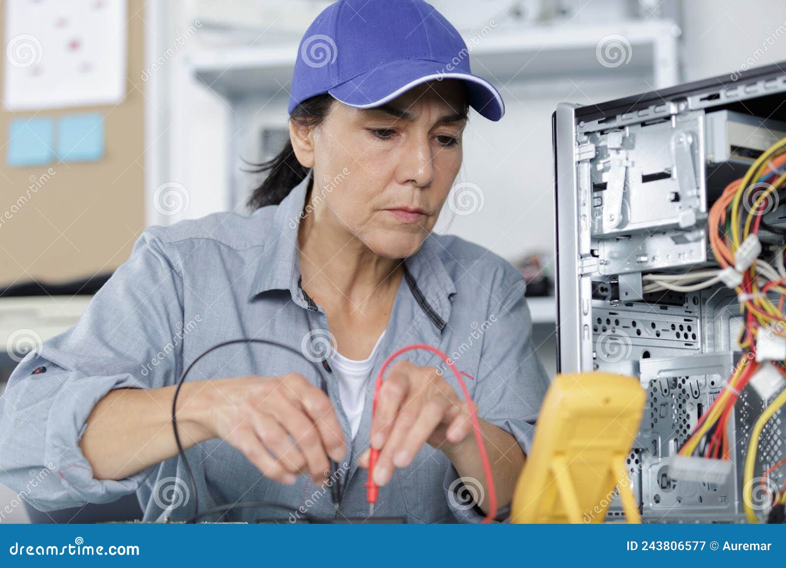 Mature Woman Fixing Cables Pc Stock Image - Image of diagnose, side ...
