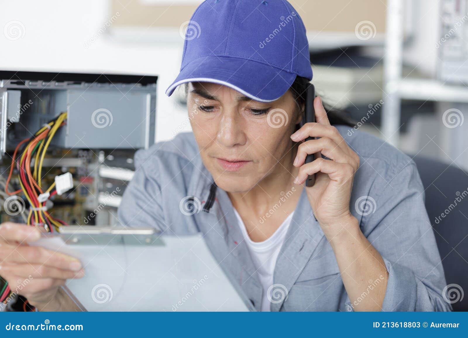 Mature Woman Fixing Computer Stock Image - Image of installation ...