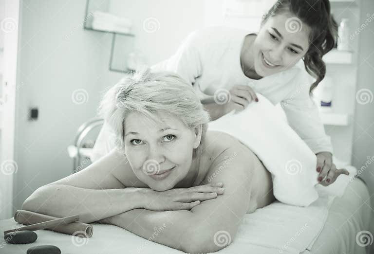 Mature Woman Having Massage Stock Image Image Of Practiced Masseur