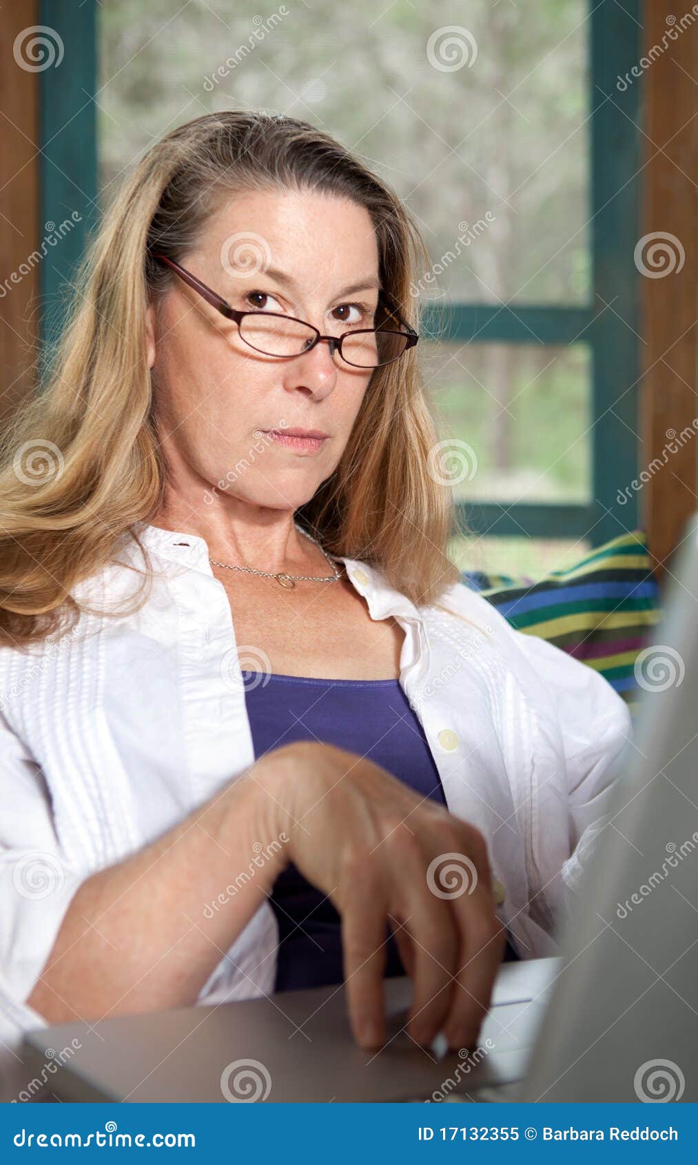 Mature Woman at Laptop Computer Closeup Stock Image - Image of ...