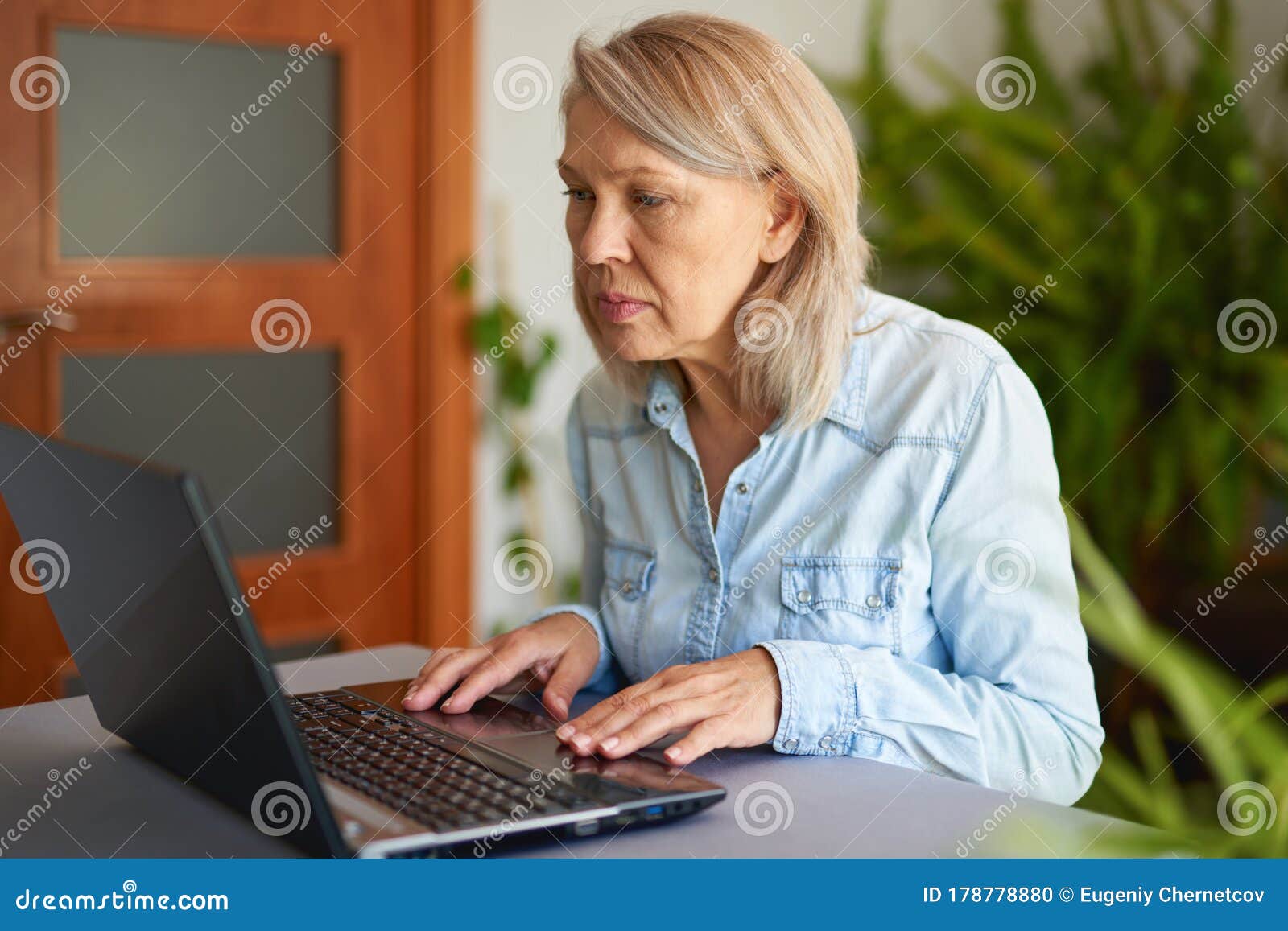 Mature Woman Looking at Laptop at Home. Stock Photo - Image of home ...