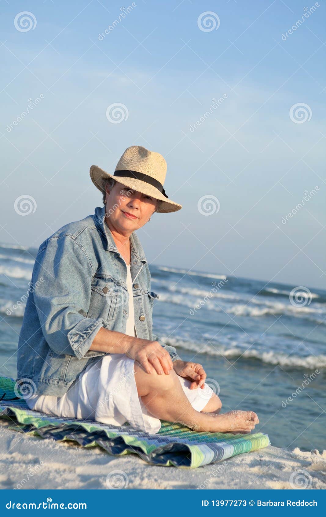 Mature Woman in Panama Hat at the Beach Stock Image - Image of outdoors ...