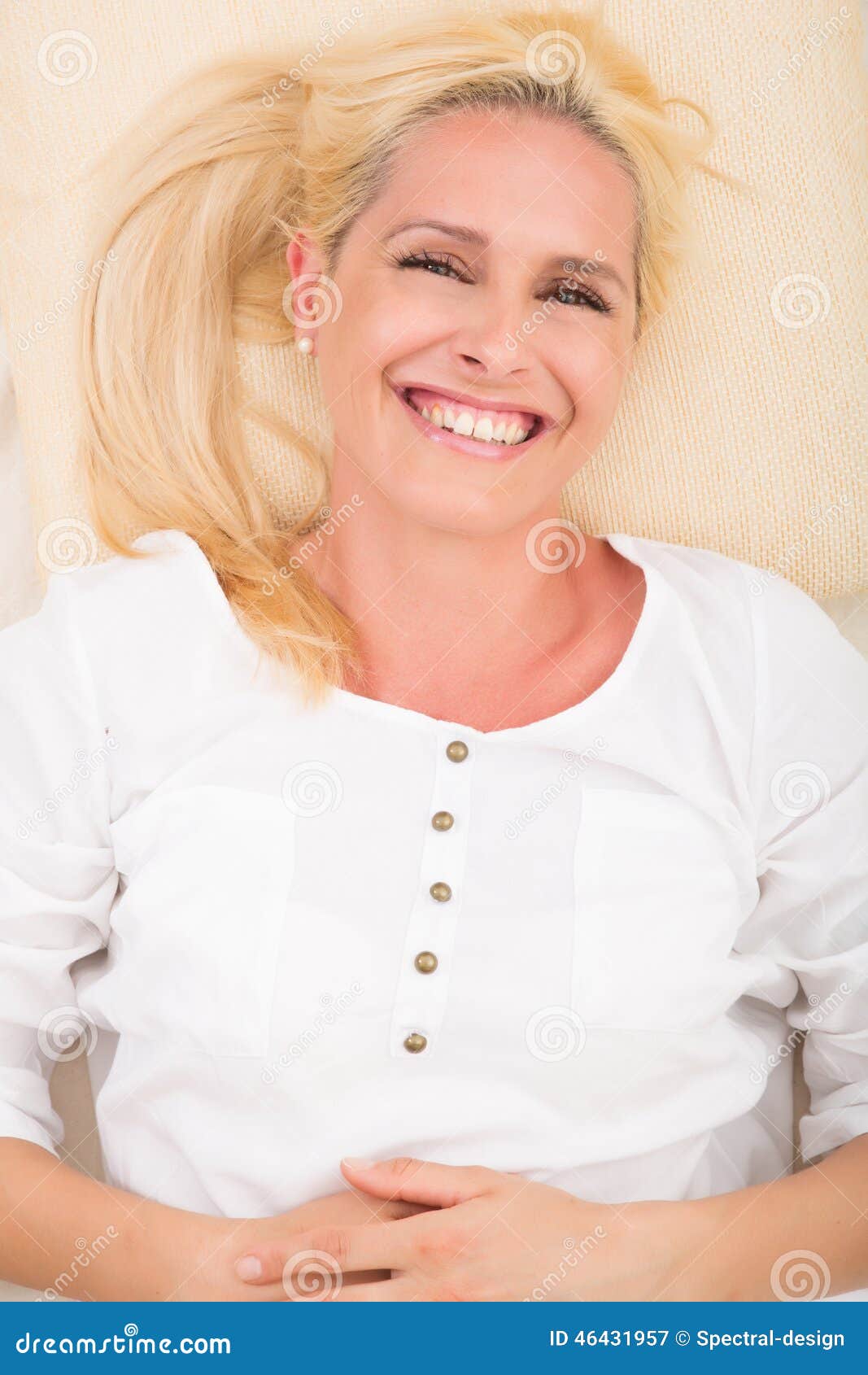 Mature Woman Relaxing In Bed Stock Image Image Of Casual Bedroom
