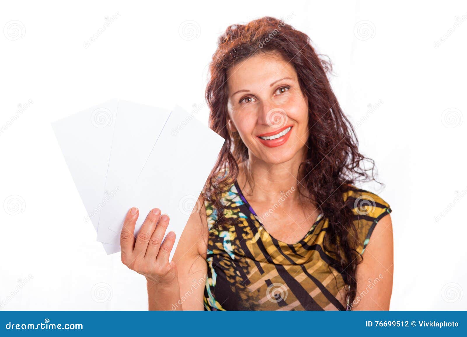 Mature Woman Showing Three Envelopes Stock Photo - Image of envelopes ...