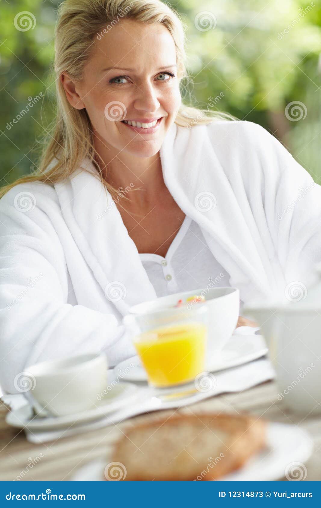 Mature Woman Sitting at Her Breakfast Table Stock Image - Image of ...