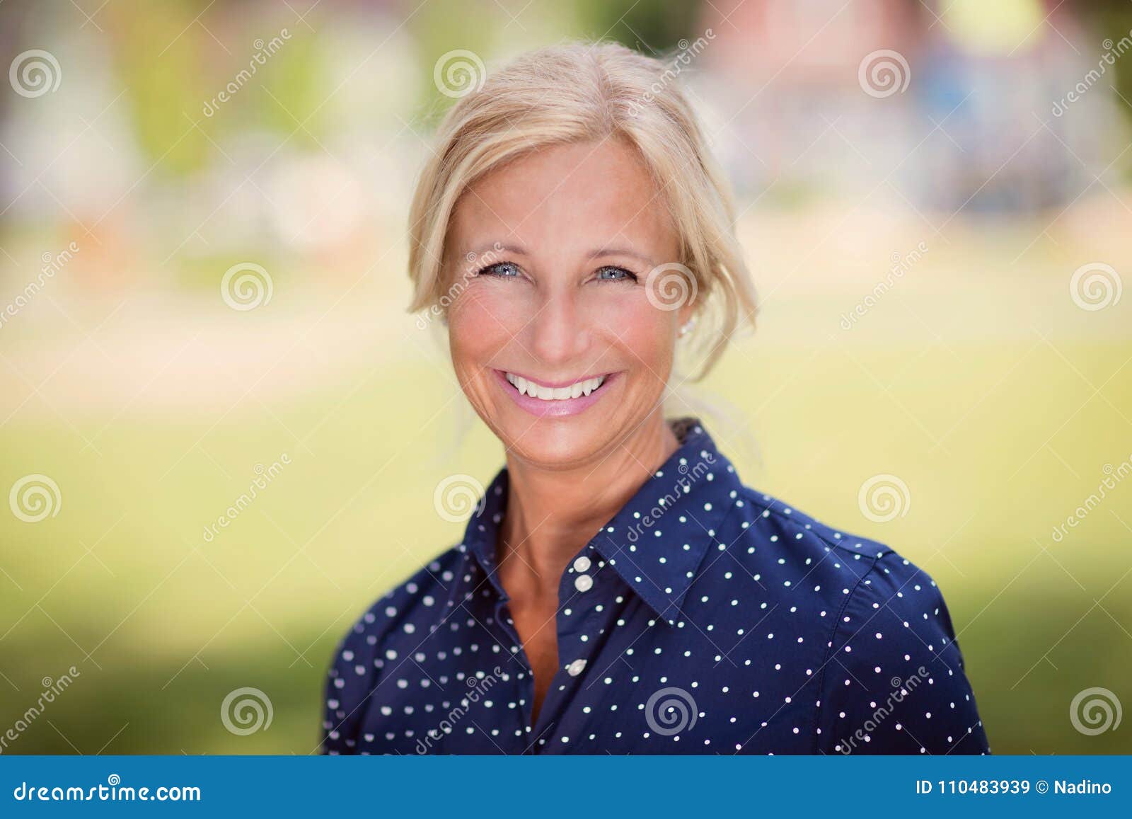 Mature Woman Smiling. Outside Stock Image - Image of close, happiness ...