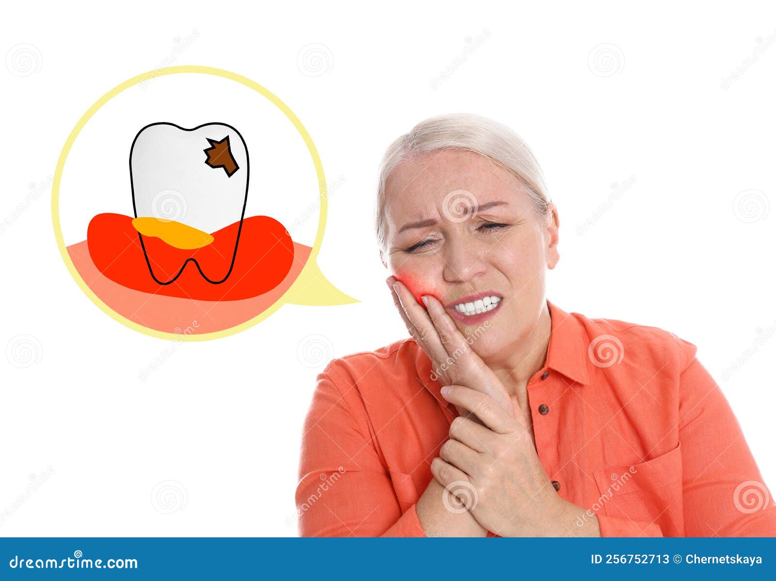 Mature Woman Suffering from Toothache on White Background Stock Image ...