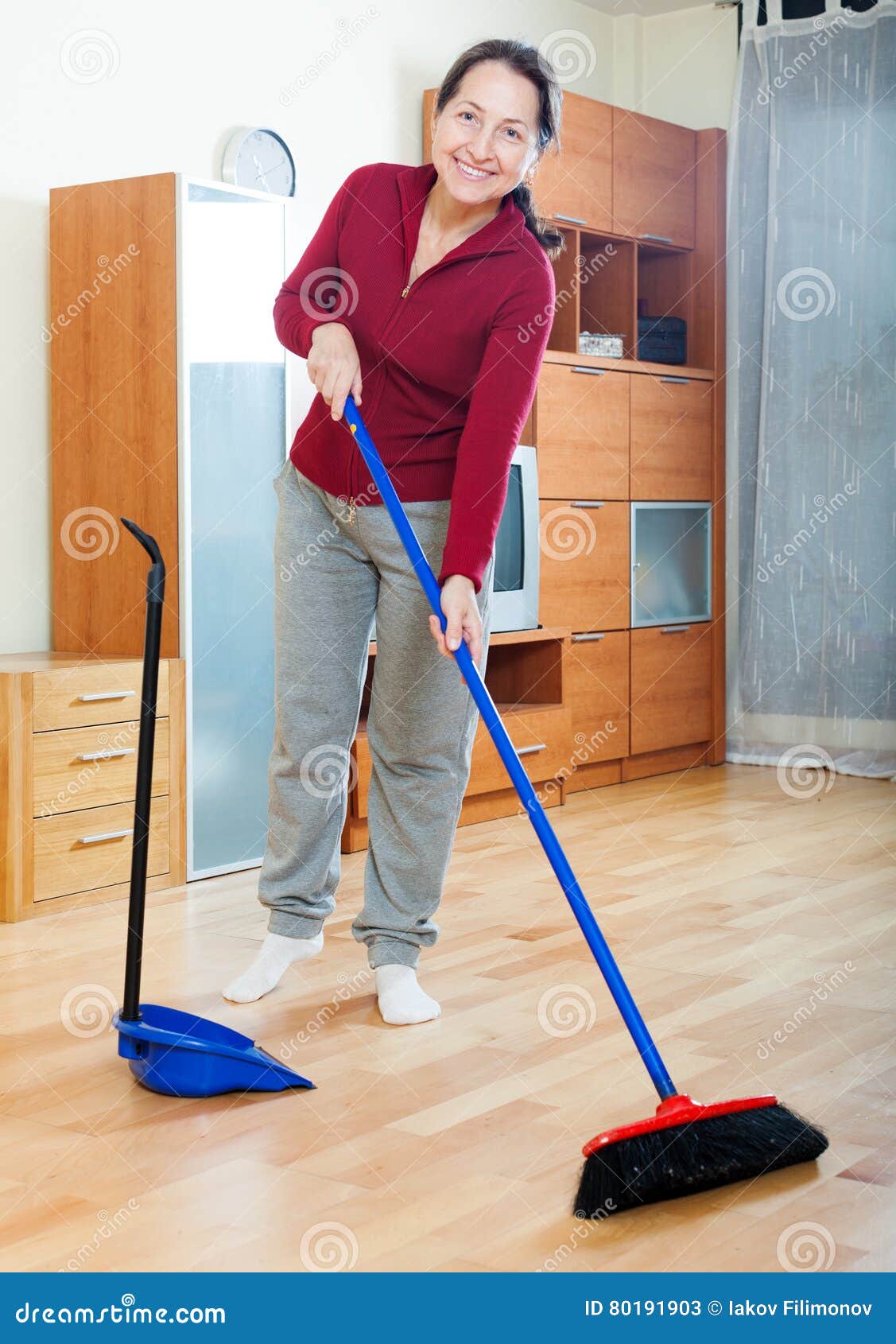 Mature Woman Sweeping the Floor Stock Image - Image of equipment ...