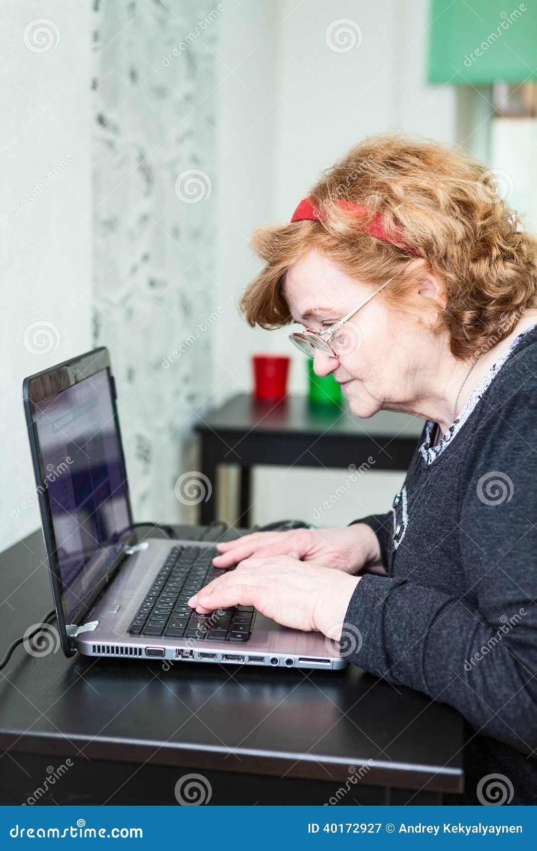 Mature Woman Typing on Laptop Keyboard Stock Image - Image of online ...