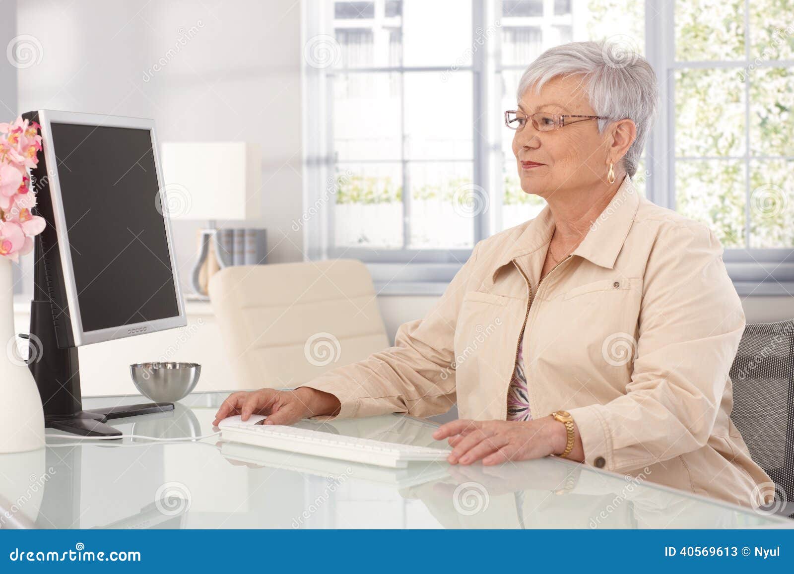 Mature Woman Using Computer Stock Image - Image of browsing, desk: 40569613