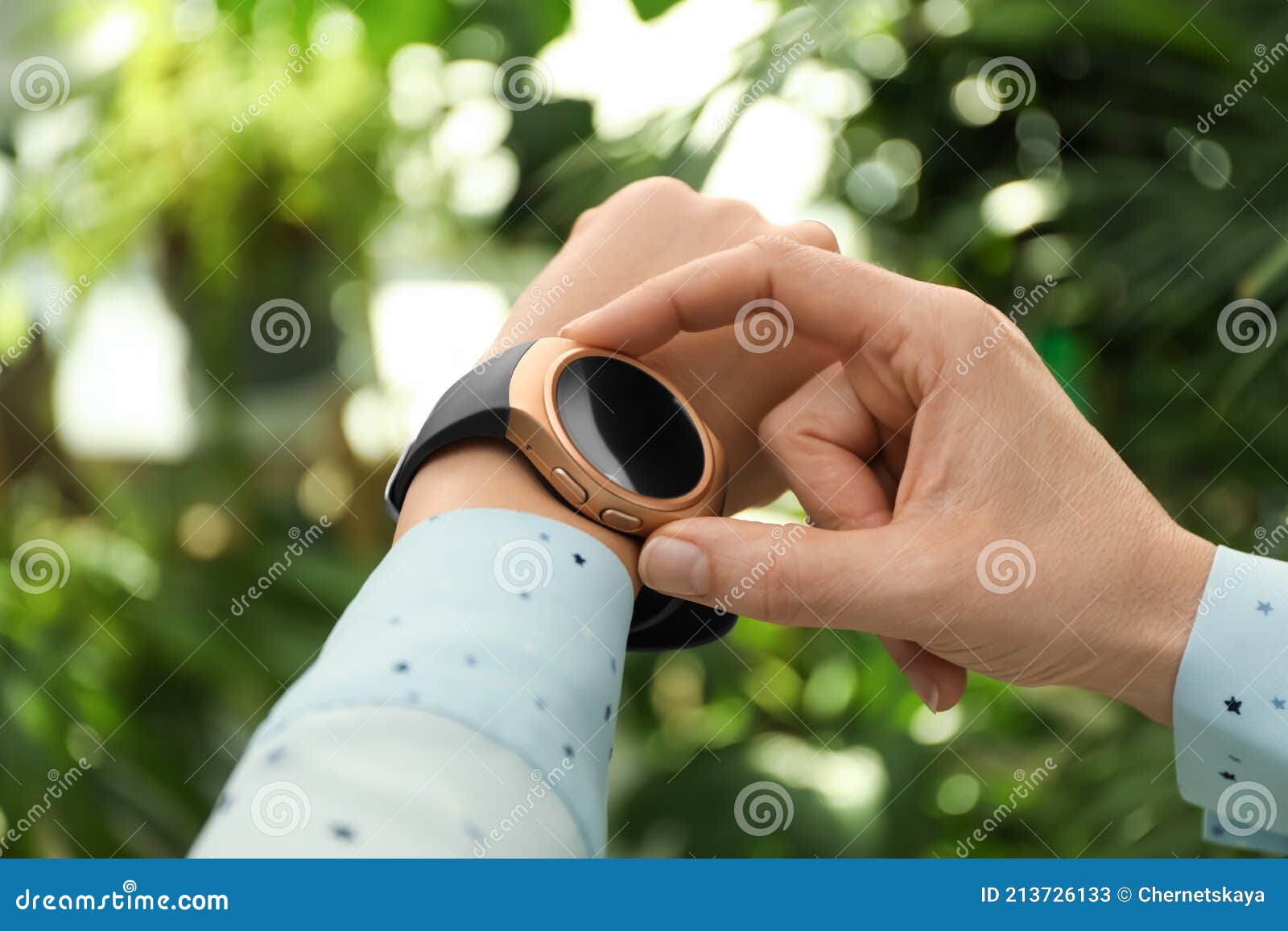 Mature Woman Using Smart Watch Outdoors, Closeup Stock Image - Image of ...