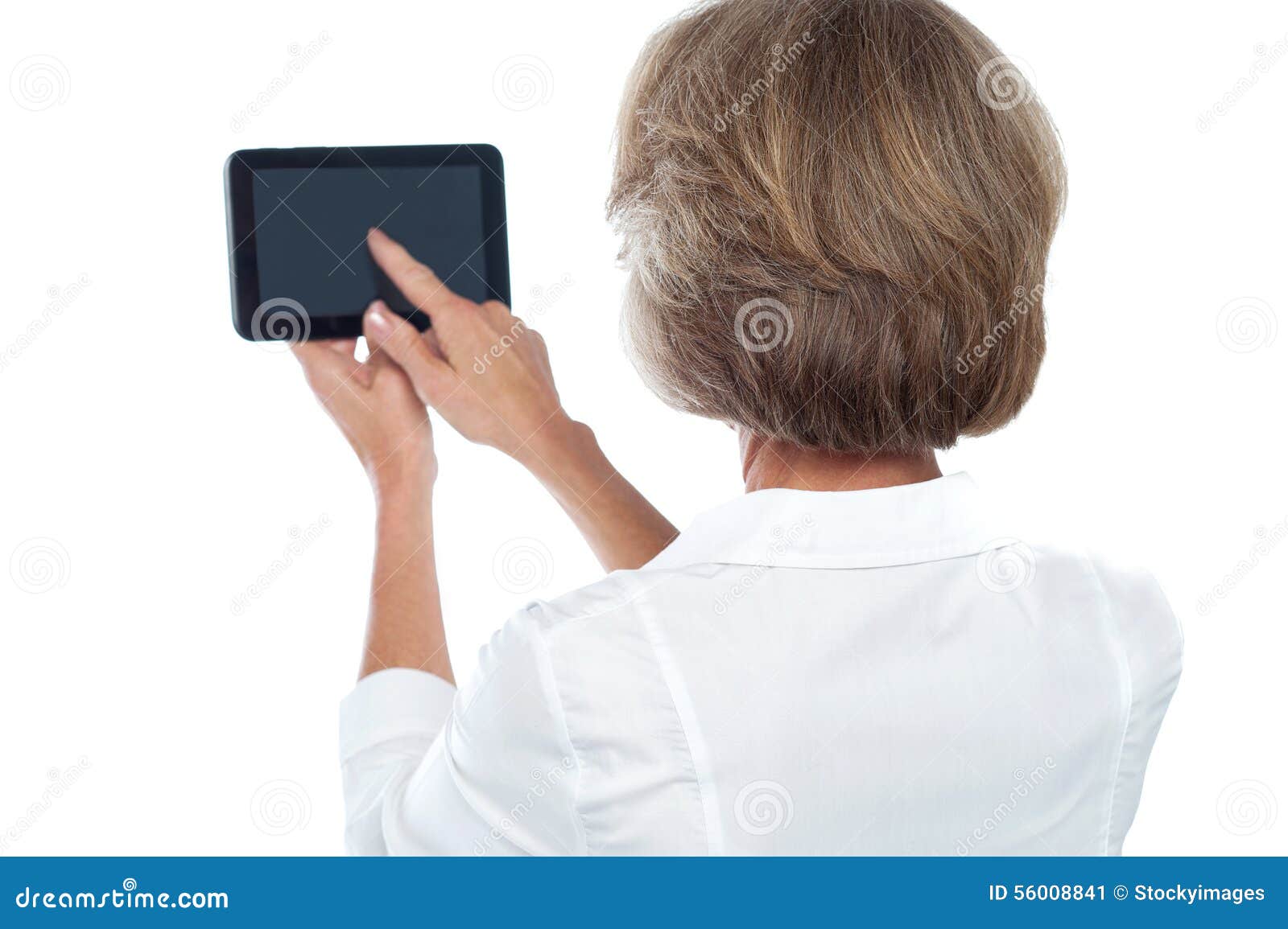 Mature Woman Using Tablet, from Back. Stock Image - Image of ...