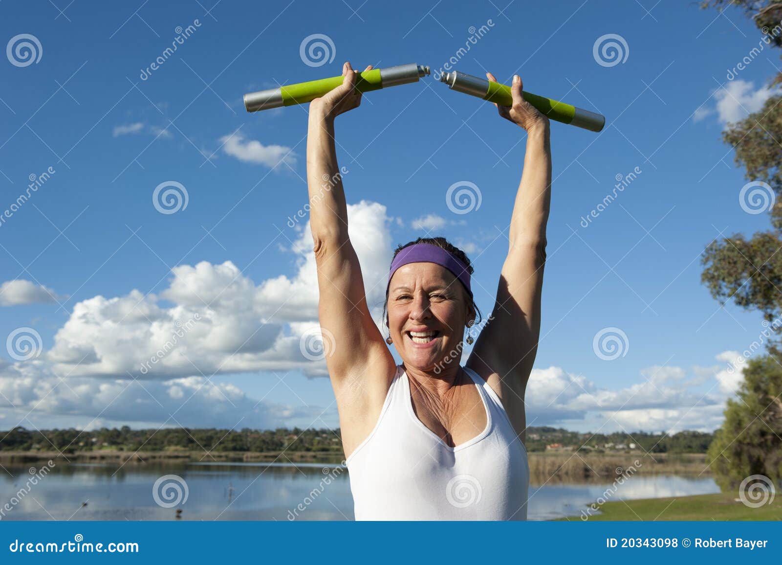 Mature Woman in Winner Pose Stock Photo - Image of leisure, energy ...