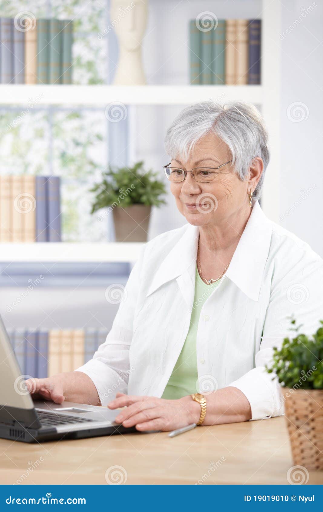 Mature Woman Working at Home on Laptop Stock Photo - Image of homework ...