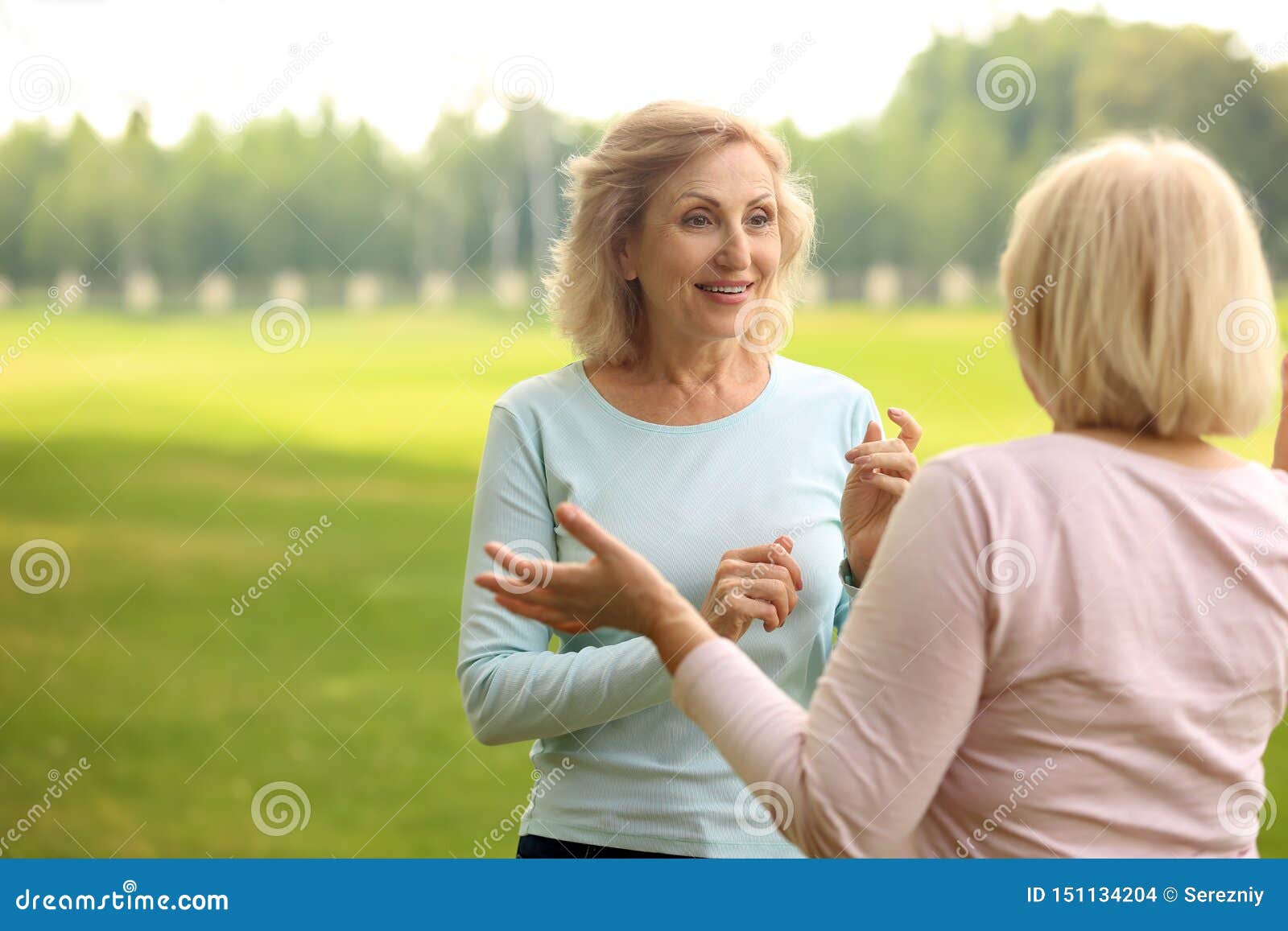Mature Women Talking Outdoors on Summer Day Stock Photo - Image of ...