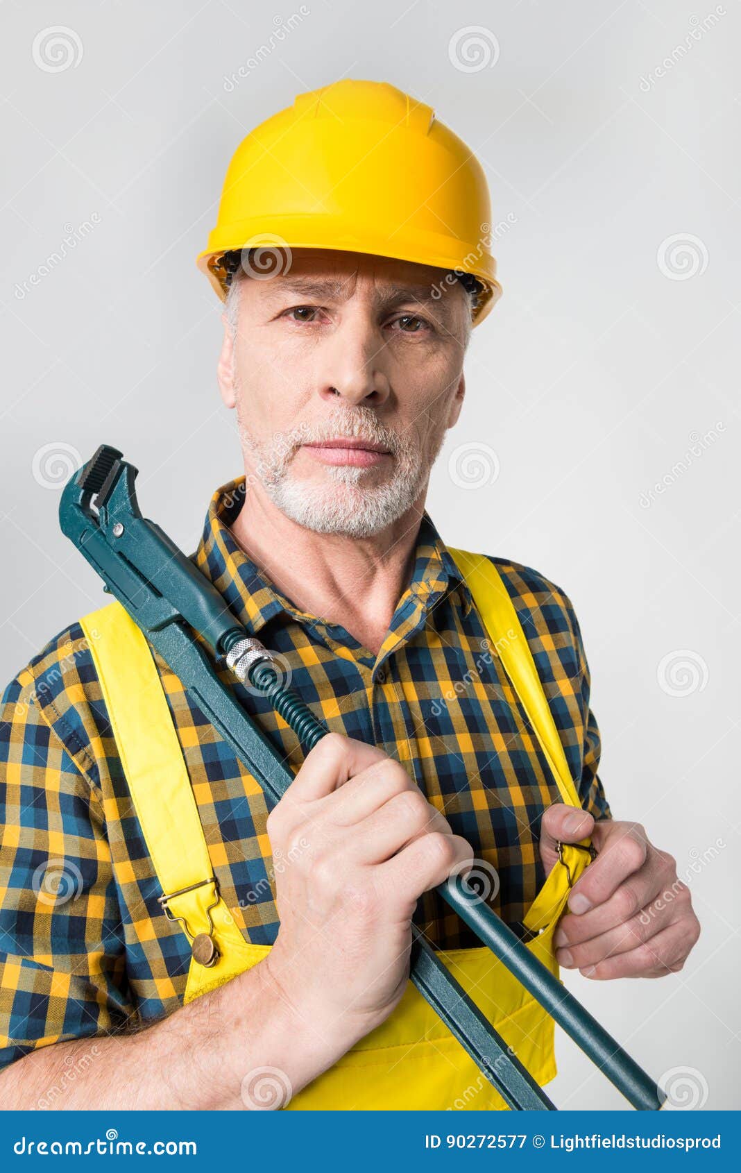 Mature workman in hard hat stock image. Image of architect - 90272577