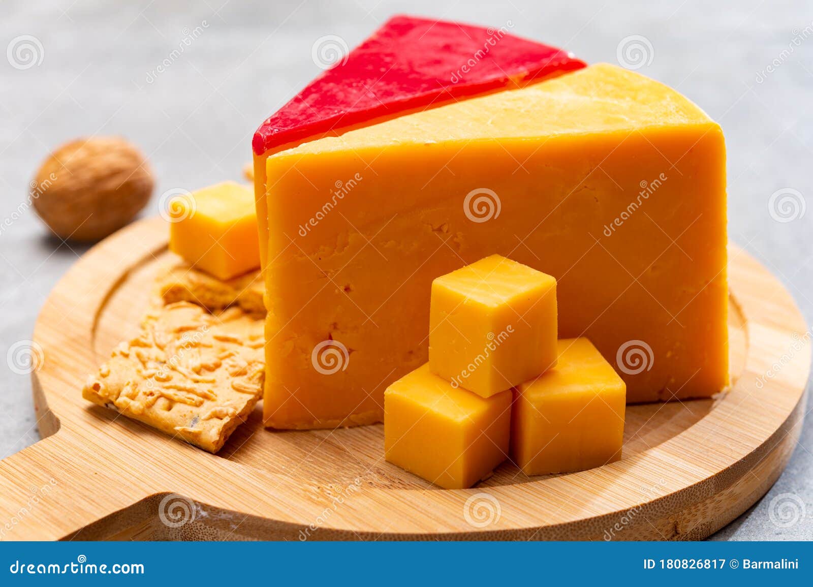 Matured Yellow and Red Waxed Cheddar Cheese Close Up Stock Image ...