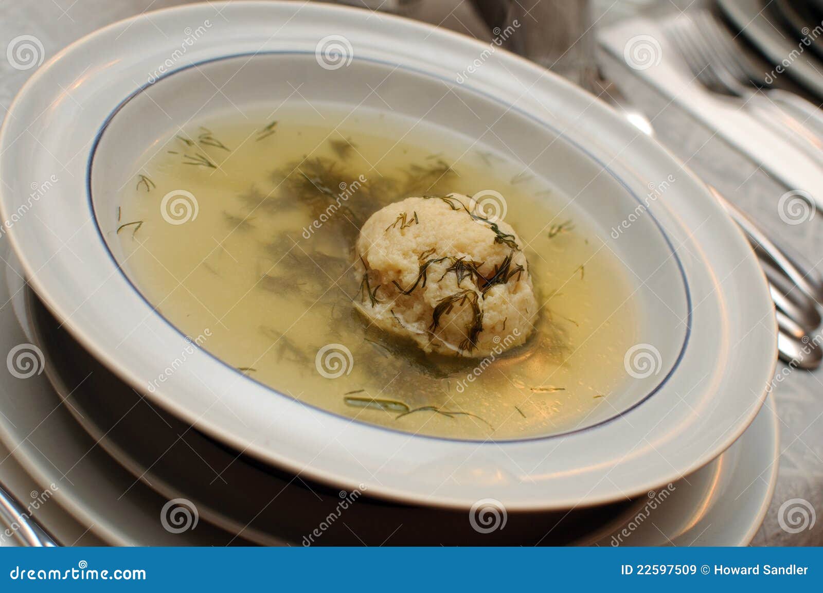 Matzah ball soup with dill stock image. Image of matza - 22597509