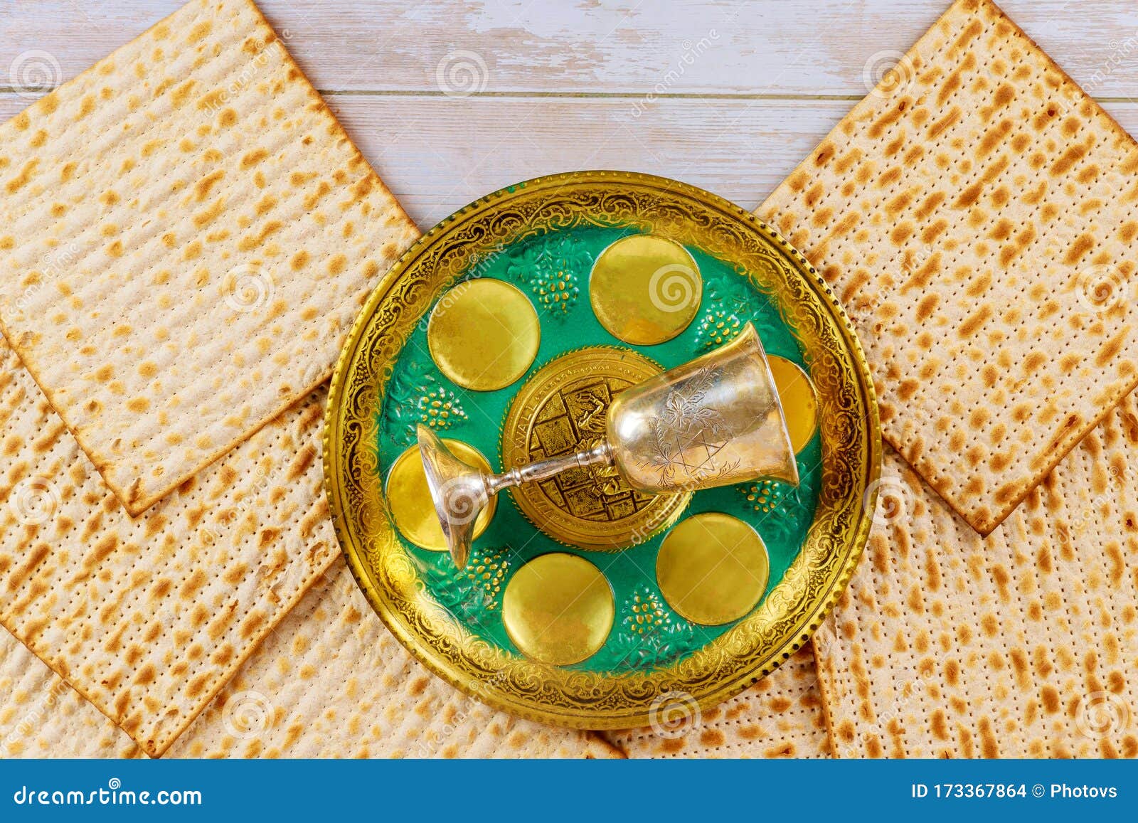 Matzo for Passover on Metal Seder Tray on Table Stock Photo - Image of ...