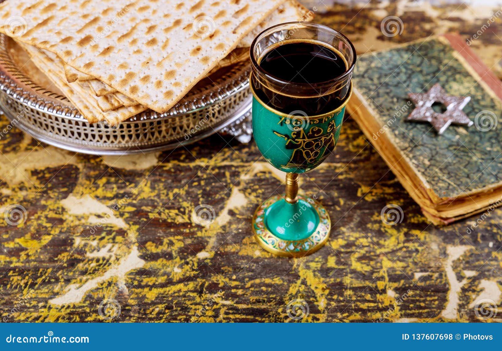 Matzot and Glasses Red Wine Symbols of Passover Stock Photo - Image of ...