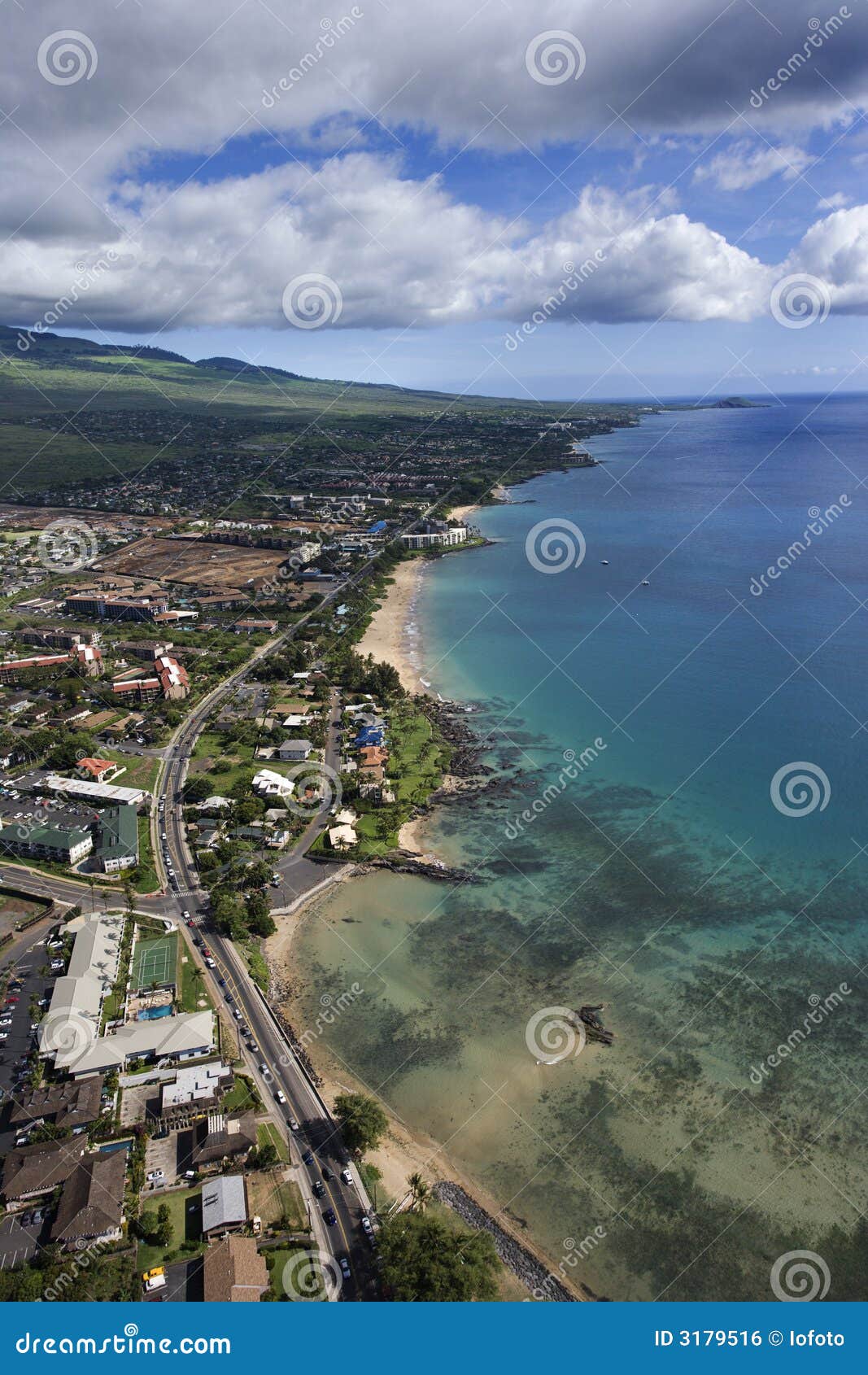 Maui coast with buildings. stock photo. Image of water - 3179516