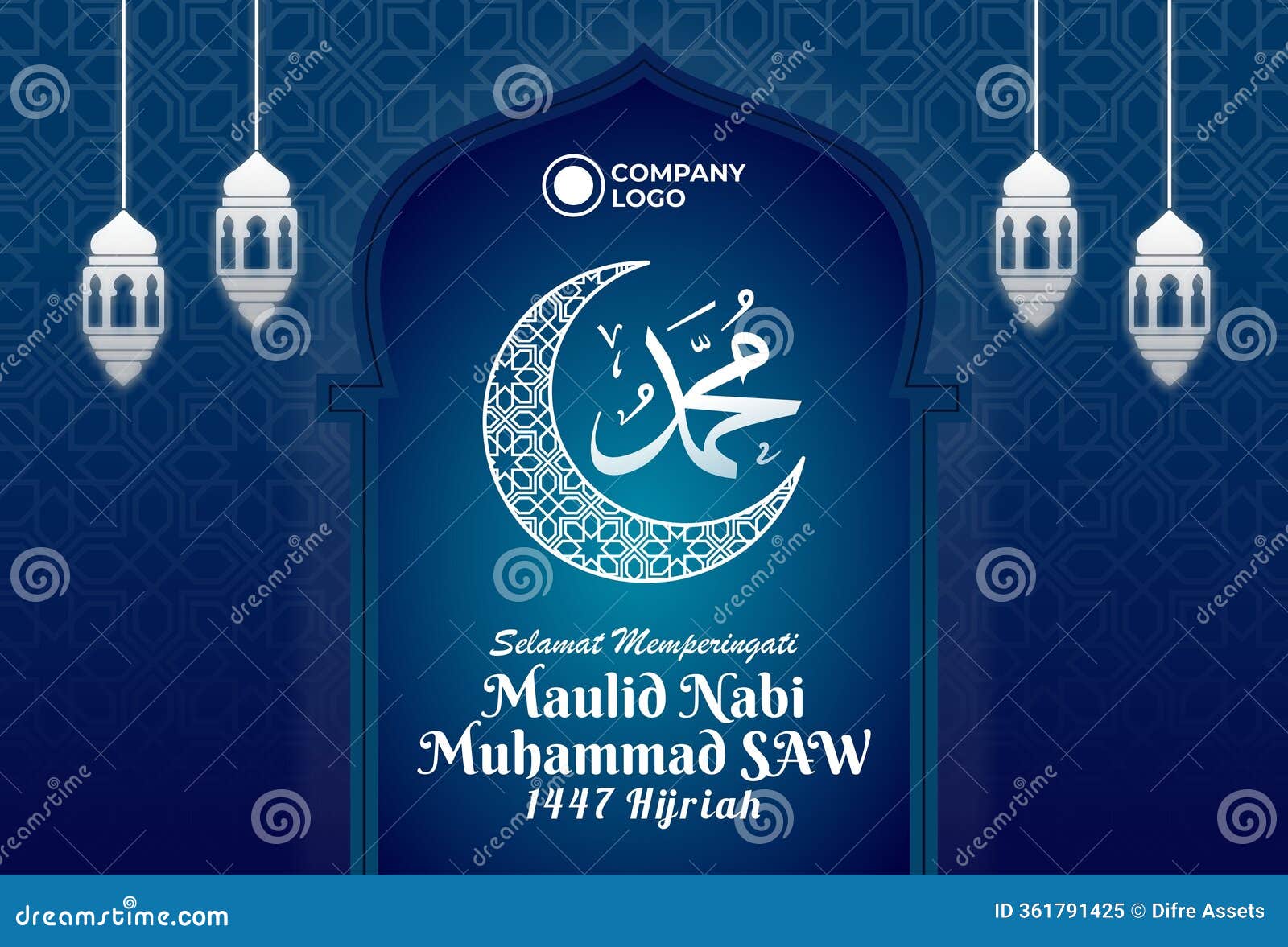 Maulid Nabi Muhammad Islamic Greeting Card Background With Calligraphy ...