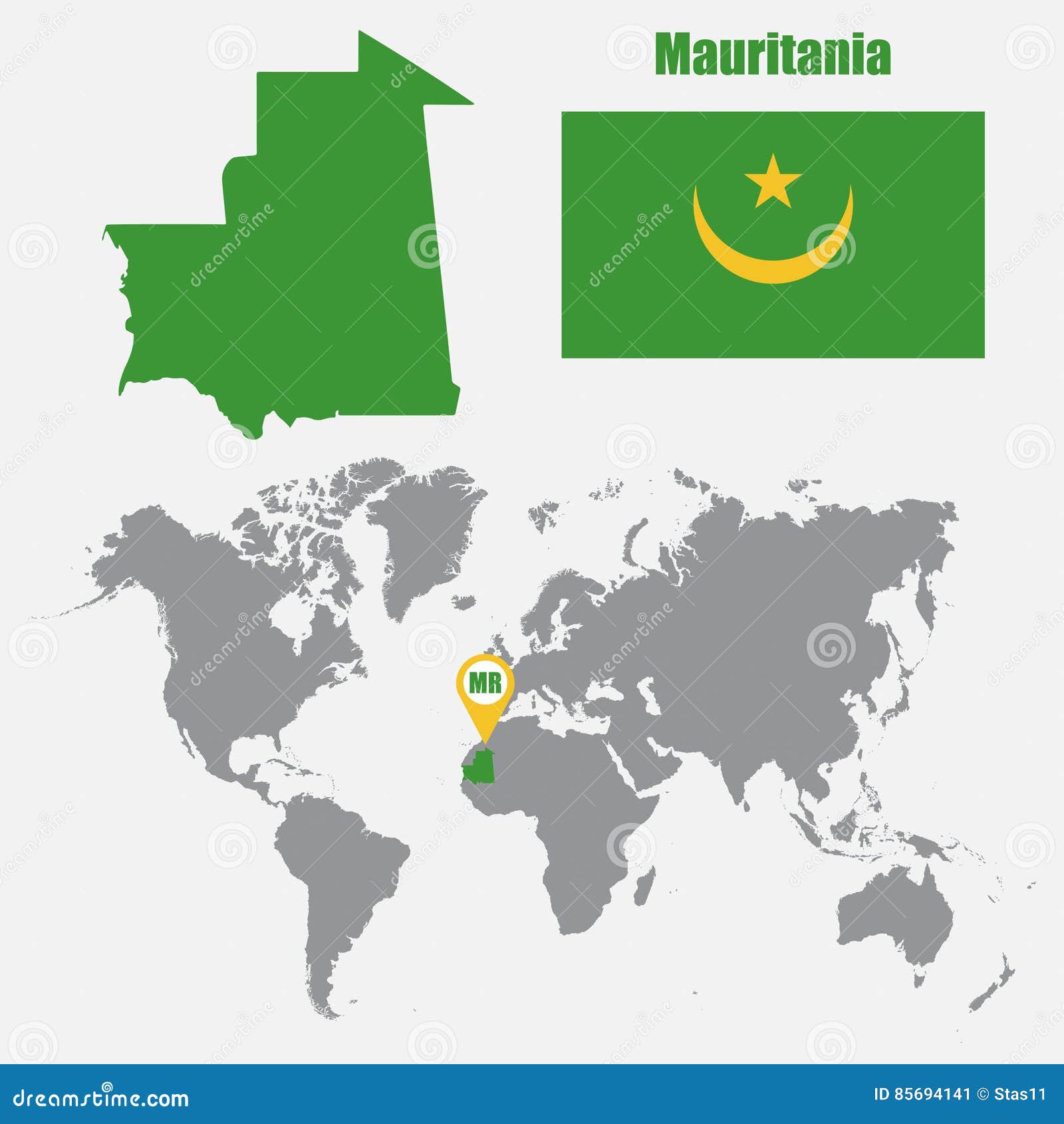 Mauritania Map On A World Map With Flag And Map Pointer Vector