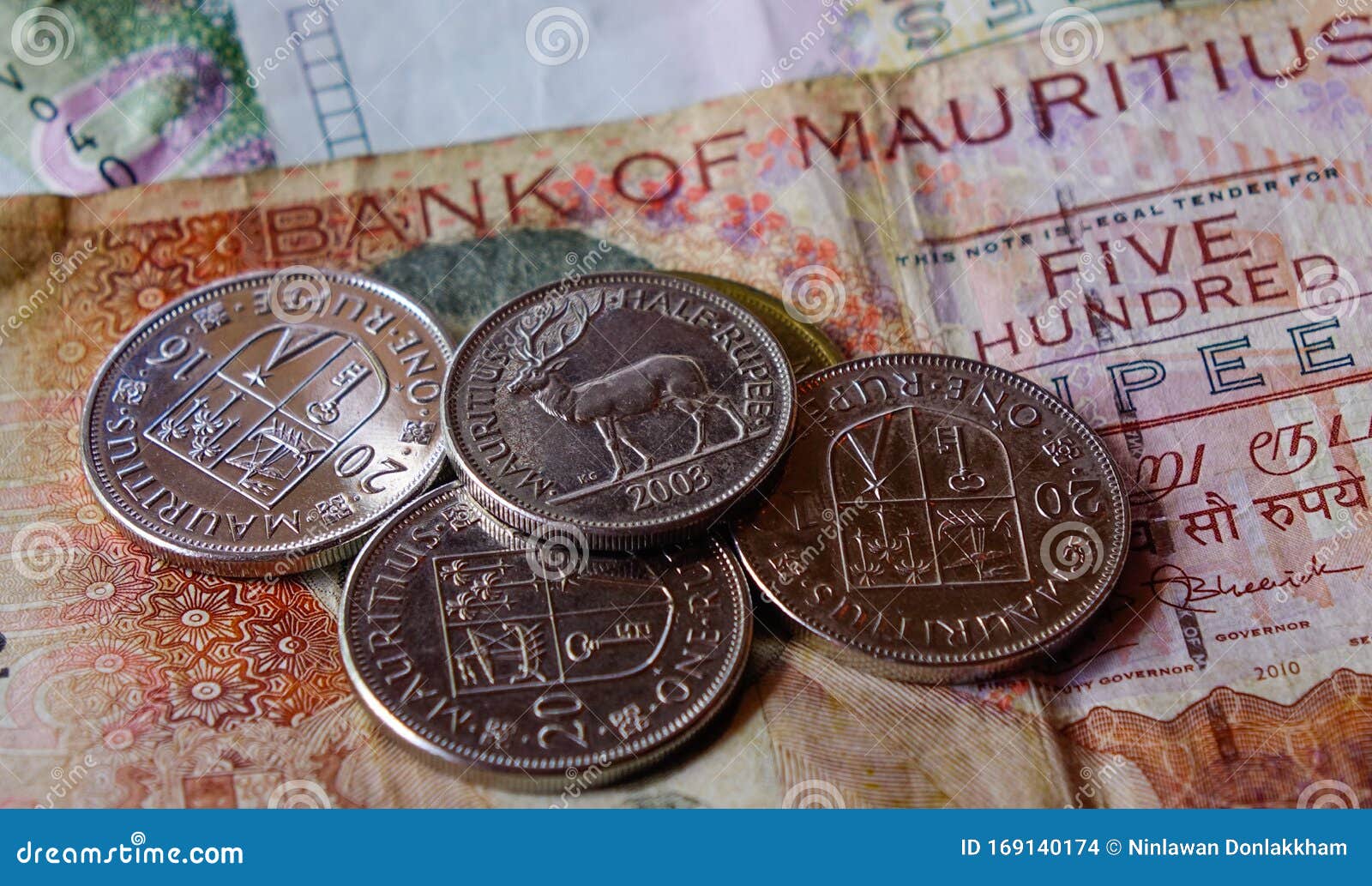 Mauritian Rupee Bill Note with Coins Stock Photo - Image of paper, cost ...