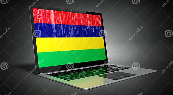 Mauritius - Country Flag and Binary Code on Laptop Screen Stock ...