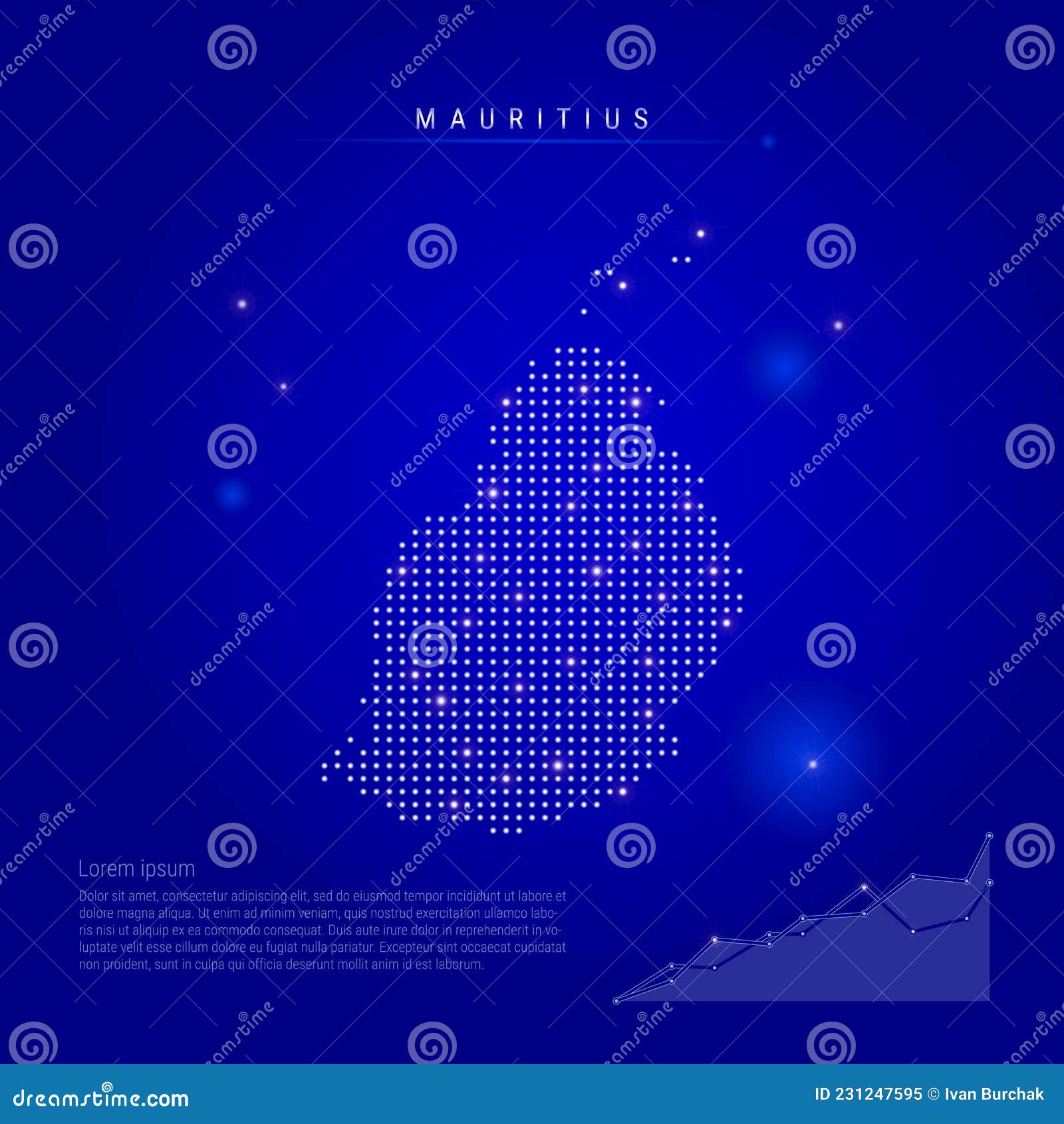 Mauritius Illuminated Map with Glowing Dots. Dark Blue Space Background ...